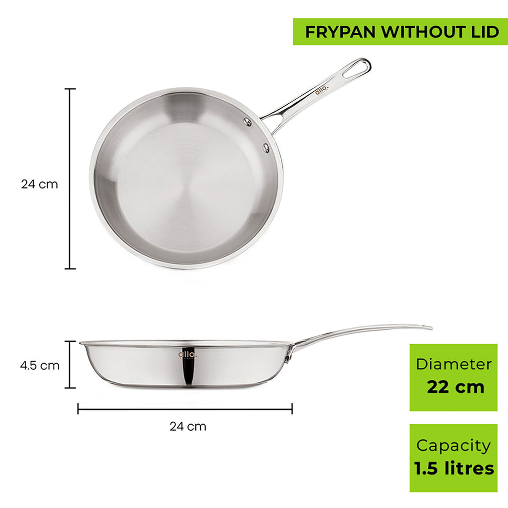 Allo CookSafe TriPly Stainless Steel Kadhai & Frypan 2pcs Combo Set of ...