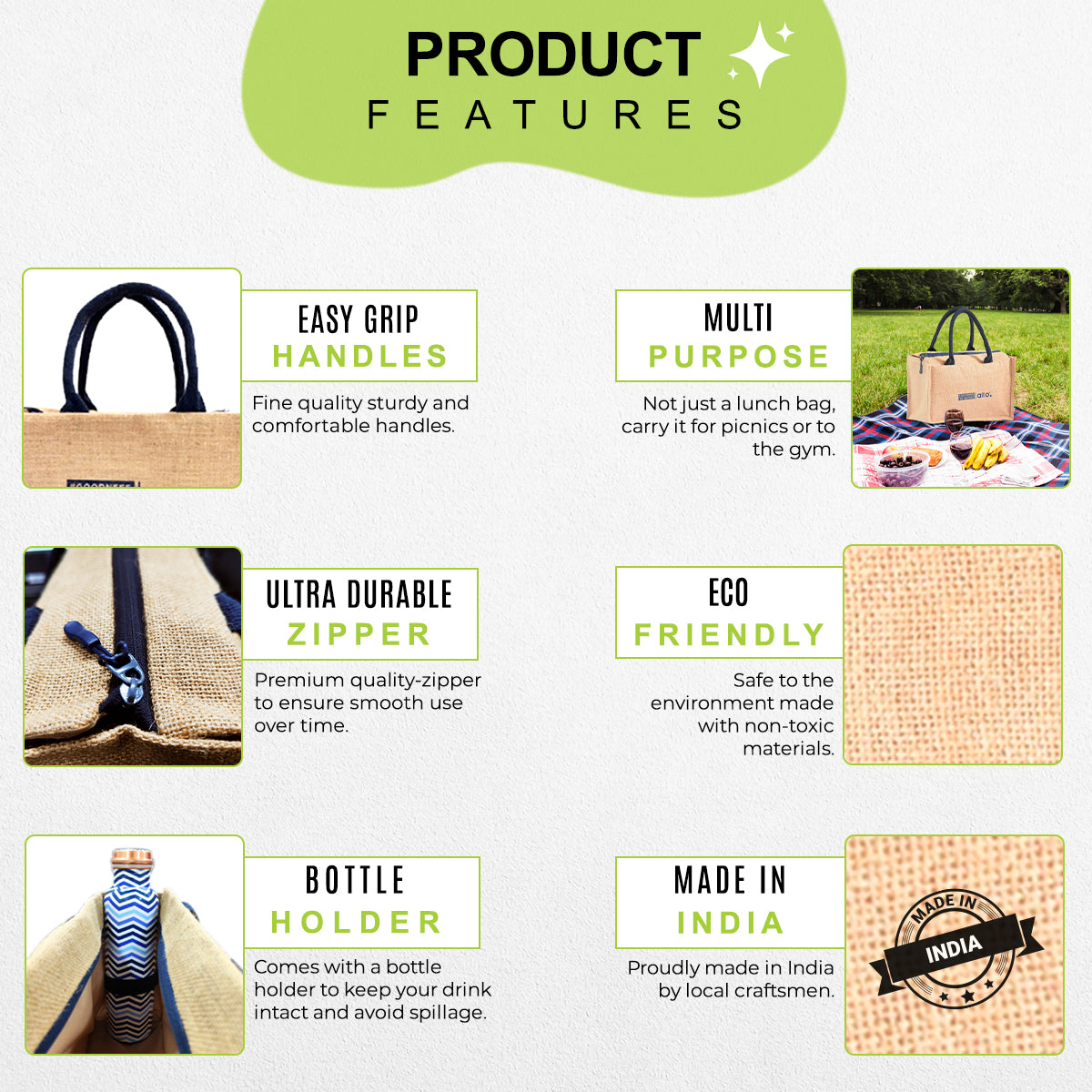 Allo Insulated Jute Bag for Lunch Box for Men, Women & Kids, Water Res ...