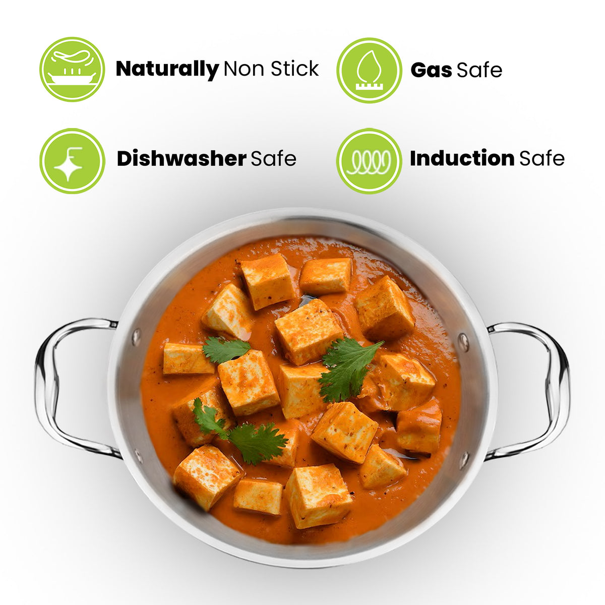 Allo Triply Stainless Steel Kadhai with Handles|Perfect Kadhai for Cur ...