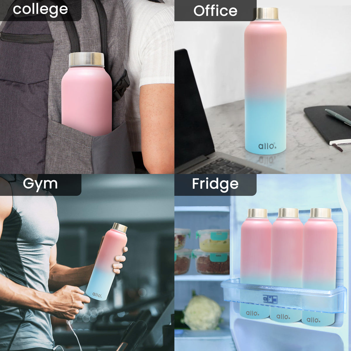 Allo Stainless Steel Water Bottle For Adults, Kids 1 Litre Water Bottl ...