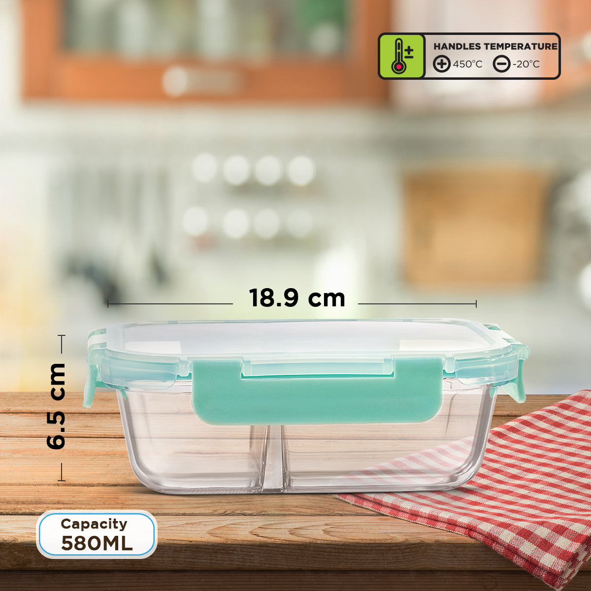 580ml Allo FoodSafe Microwave Oven Safe Glass Lunch Box with Break Fre ...